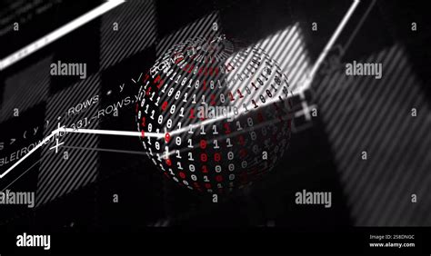 Binary Code Sphere And Data Processing Image Over Black Background With