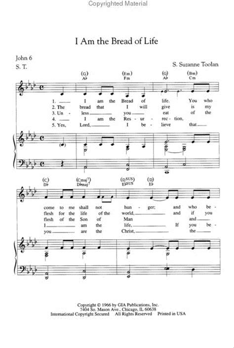 I Am The Bread Of Life Satb Edition By Suzanne Toolan Choir Piano