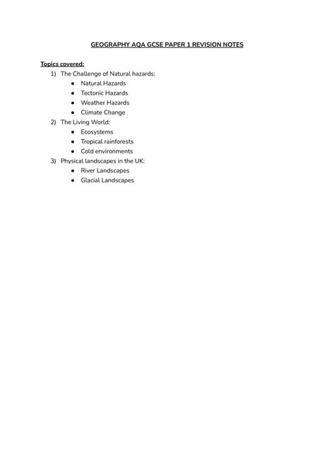 Geography Gcse Aqa Paper 1 Revision Notes Geography Gcse Aqa Thinkswap