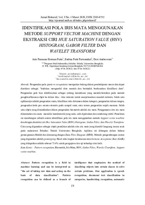 Pdf Identifikasi Pola Iris Mata Menggunakan Metode Support Vector