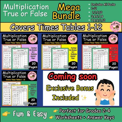 Multiplication True Or False Times Tables 1 12 Self Check Math