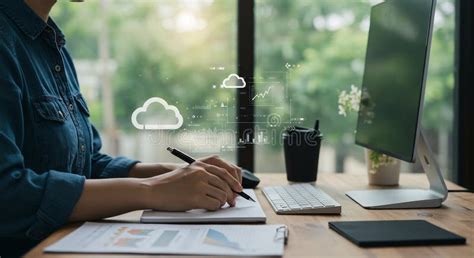 Business Professional Using Cloud Computing For Data Analysis Stock