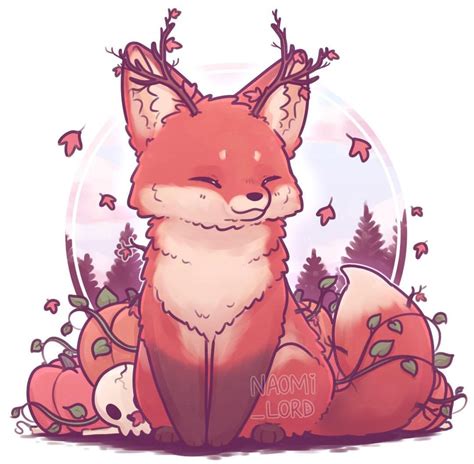 Adorable Fox Drawing With Pumpkins And Candles Autumn Fox A Fox Fox Art