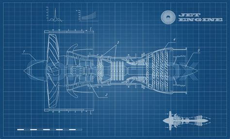 Jet Engine Of Airplane In Outline Style Industrial Aerospase Blueprint