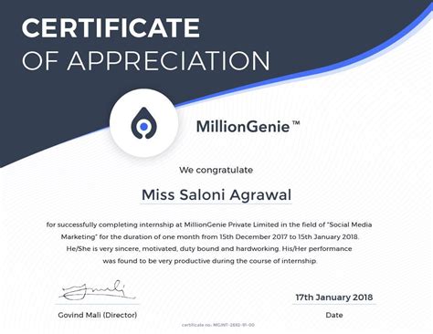 Saloni Agrawal On Linkedin First Internship Completed Successfully Milliongenie