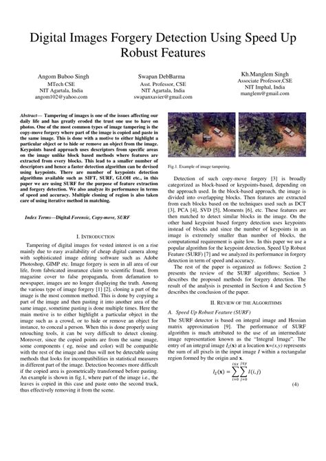 Pdf Digital Image Forgery Detection Using Speed Up Robust Features