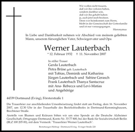 Traueranzeigen Von Werner Lauterbach Trauer In Nrwde