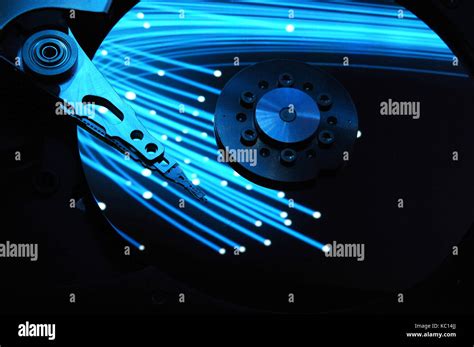 open hard disk drive of computer with future color effects background