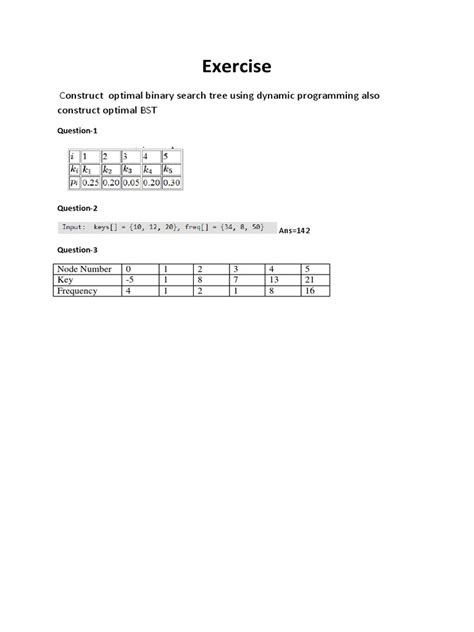 Exercise Of Optimal Binary Search Tree Using Dynamic Programming Pdf