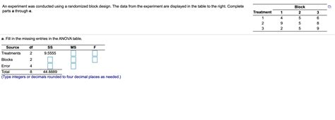 solved an experiment was conducted using a randomized block