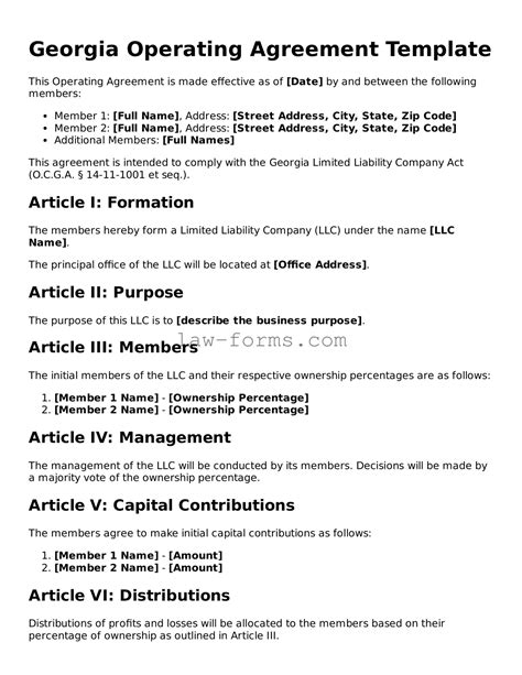 Printable Georgia Operating Agreement Template Legal Forms