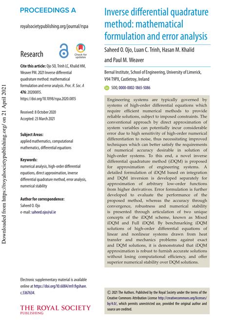 Pdf Inverse Differential Quadrature Method Mathematical Formulation