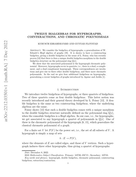 Pdf Twelve Bialgebras For Hypergraphs Cointeractions And Chromatic