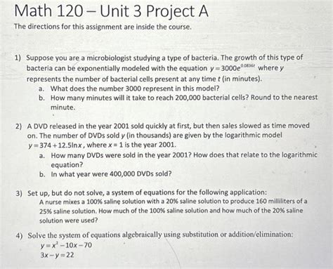 Solved Math 120 Unit 3 Project A The Directions For This