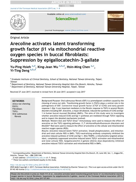 Pdf Arecoline Activates Latent Transforming Growth Factor β1 Via Mitochondrial Reactive Oxygen