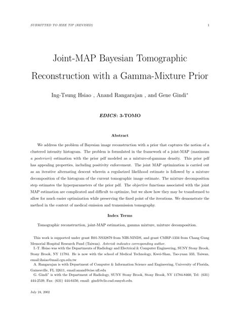 Pdf Joint Map Bayesian Tomographic Reconstruction With A Gamma Mixture Prior