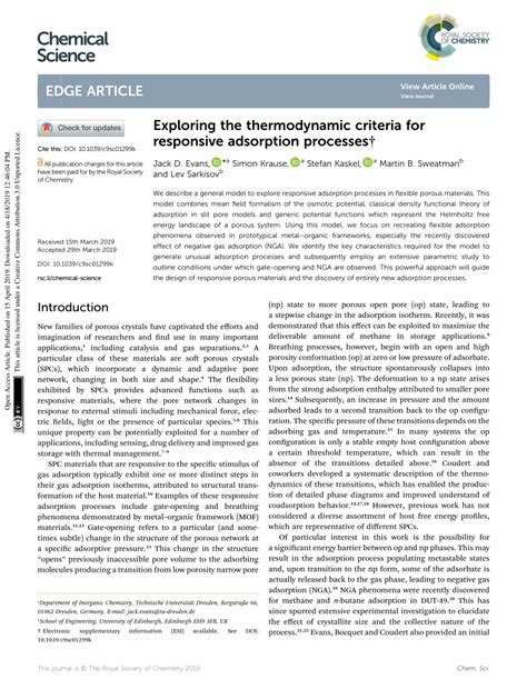 Pdf Exploring The Thermodynamic Criteria For Responsive Adsorption