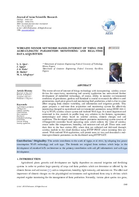 Pdf Wireless Sensor Networks Based Internet Of Thing For Agro Climatic Parameters Monitoring