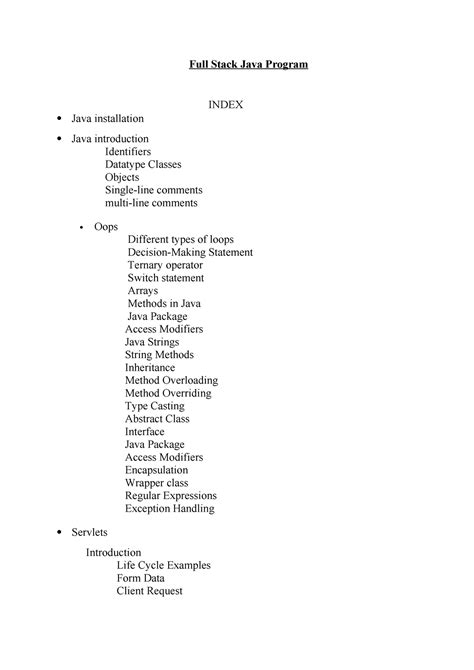 Full Stack Java Report Full Stack Java Program Index Java Installation Java Introduction Studocu