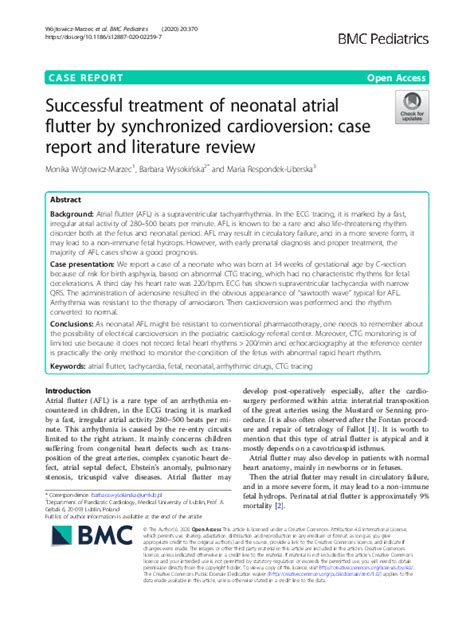 Pdf Successful Treatment Of Neonatal Atrial Flutter By Synchronized Cardioversion Case Report