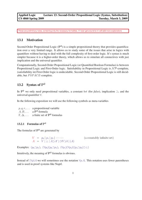 Second Order Propositional Logic Syntax Substitution Cs 4860 Docsity