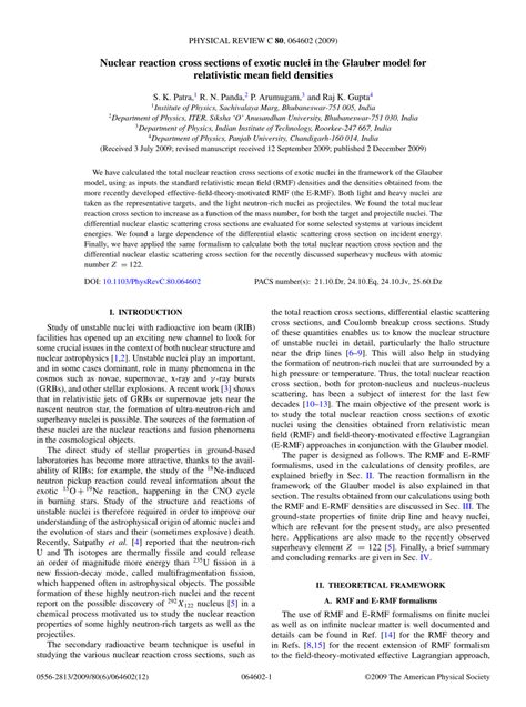 Pdf Nuclear Reaction Cross Sections Of Exotic Nuclei In The Glauber Model For Relativistic