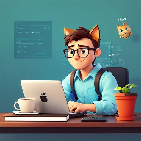 premium photo programmer with code cat on book and coffee vector