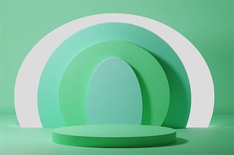 빛나는 원과 미니멀 한 요소가있는 민트 그린 기하학적 연단 배경 3d 일러스트 레이 션 0명에 대한 스톡 사진 및 기타 이미지 0명 3차원 형태 개념 Istock