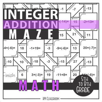 Integer MAZE Addition By KM Classroom TPT