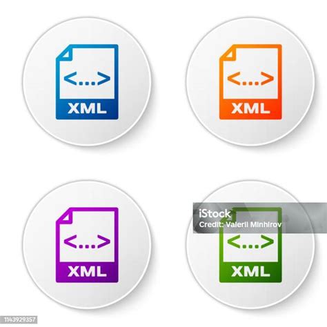 색상 Xml 파일 문서 아이콘입니다 다운로드 Xml 버튼 아이콘 흰색 배경에 고립 Xml 파일 기호입니다 원 버튼에 아이콘을