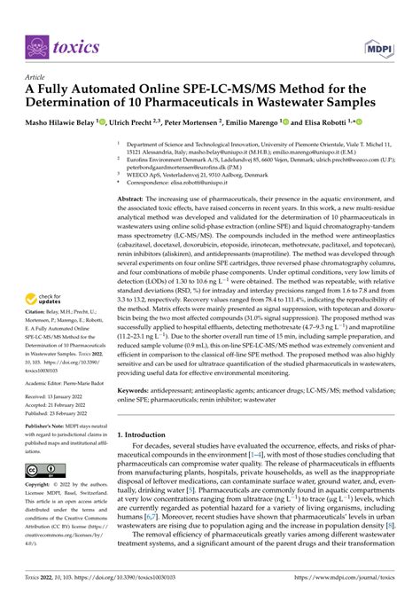 Pdf A Fully Automated Online Spe Lc Msms Method For The