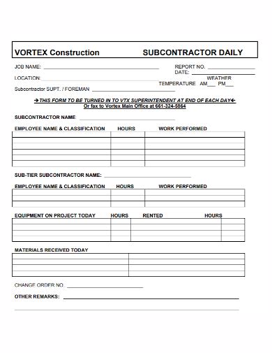 Free 10 Subcontractor Daily Report Samples In Pdf Doc