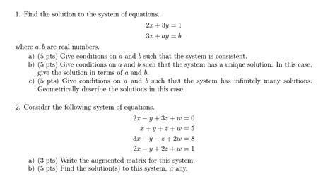 Solved 1 Find The Solution To The System Of Equations Chegg Com