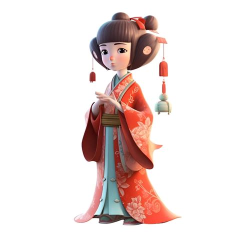 Premium Ai Image 3d Rendering Of A Cute Asian Girl In A Kimono