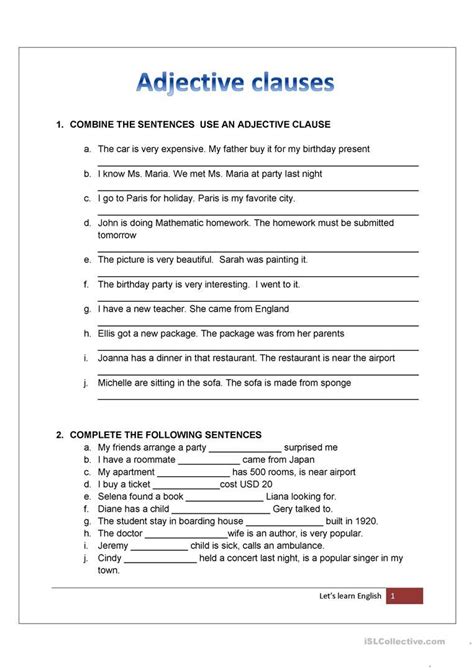 Adjective Clause Adjectives Relative Clauses Clause
