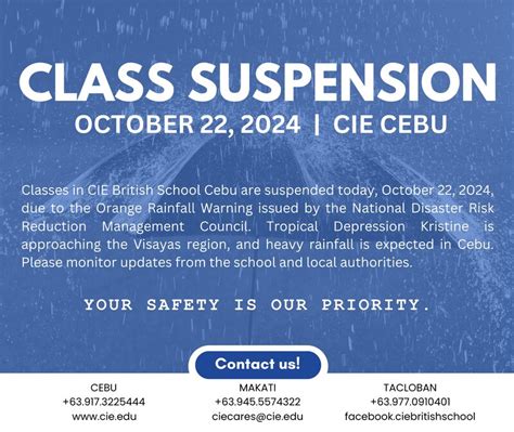 Notice Of Class Suspension For Cie British School Cebu Campus Stay