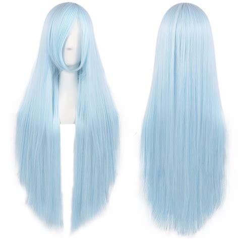 Anogol Hair Cap 32inch 80cm Long Light Blue Wig For Women