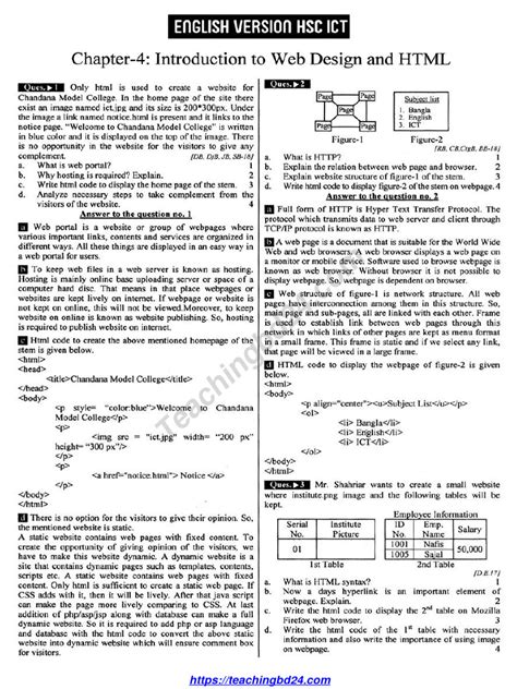 English Version Hsc Ict Note Chapter 4 Pdf