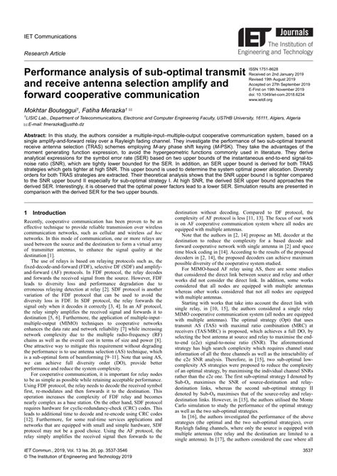 Pdf Performance Analysis Of Sub Optimal Transmit And Receive Antenna Selection Amplify And