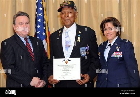 Tuskegee Airman Tech Sgt Ret Is Presented The Purple Heart Medal By Congressman Christopher