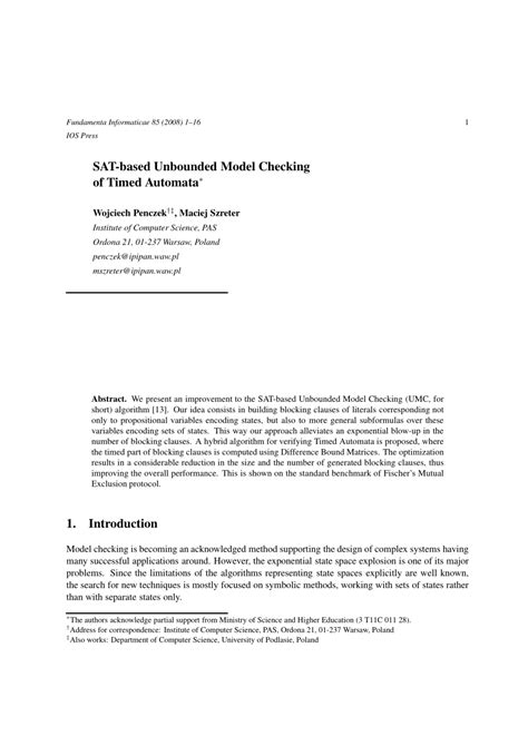 Pdf Sat Based Unbounded Model Checking Of Timed Automata