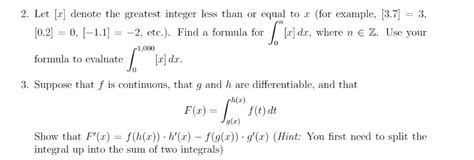 Solved Let Denote The Greatest Integer Less Than Or For Chegg
