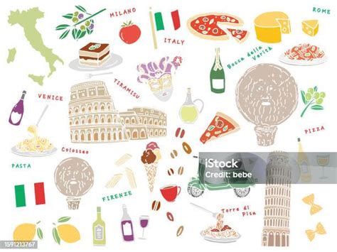 로마 이탈리아의 선 그리기 그림손으로 그린 예술 피사의 사탑 콜로세움 피자 파스타 치즈 곤돌라 시실리에 대한 스톡 벡터 아트 및 기타 이미지 Istock