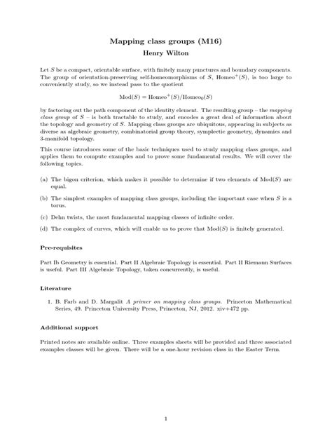 Mapping Class Groups M16 Henry Wilton Pdf Teaching Methods