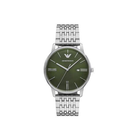 엠포리오 아르마니 쿼츠 쓰리핸드 데이트 42mm 스테인리스 스틸 그린 실버 Emporio Armani Kream