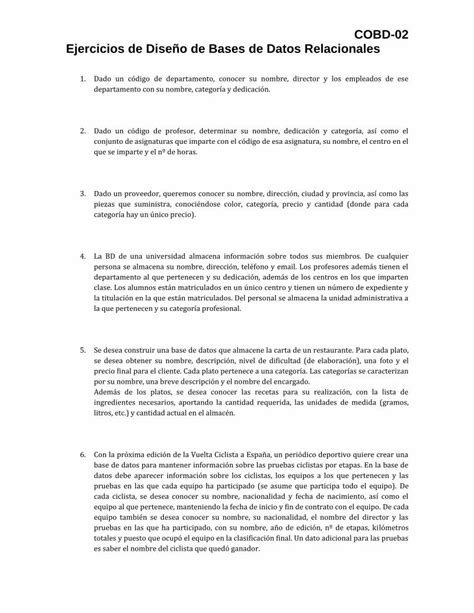 Pdf Cobd 02 Ejercicios De Diseño De Bases De Datos Relacionales · Pdf