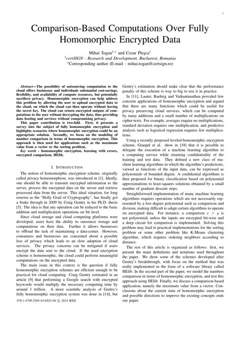 Pdf Comparison Based Computations Over Fully Homomorphic Encrypted Data