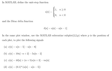 Solved In MATLAB Define The Unit Step Function N Chegg Com