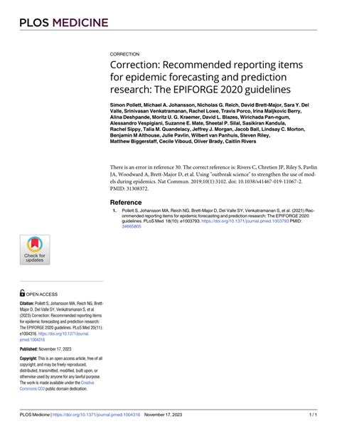 Pdf Correction Recommended Reporting Items For Epidemic Forecasting