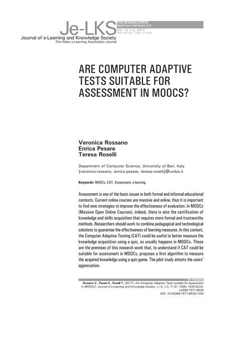 Pdf Are Computer Adaptive Tests Suitable For Assessment In Moocs